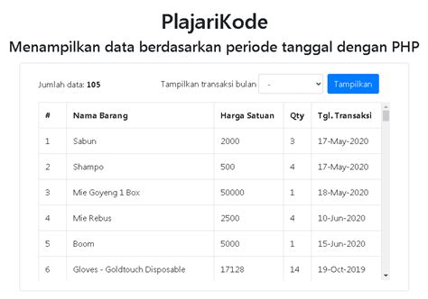 menampilkan data berdasarkan periode bulan dengan php