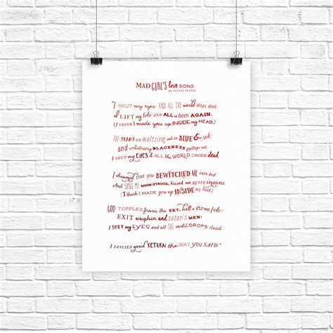 Sylvia Plath Mad Girls Love Song Print Poetry Art Etsy