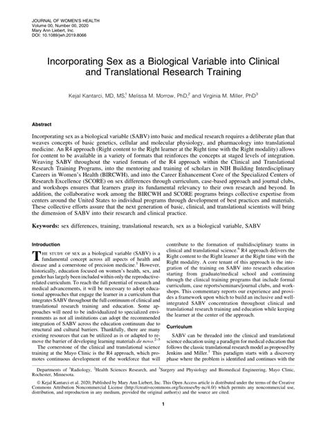 Pdf Incorporating Sex As A Biological Variable Into Clinical And