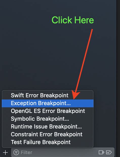 [solved] how to add exception breakpoint in xcode 9to5answer