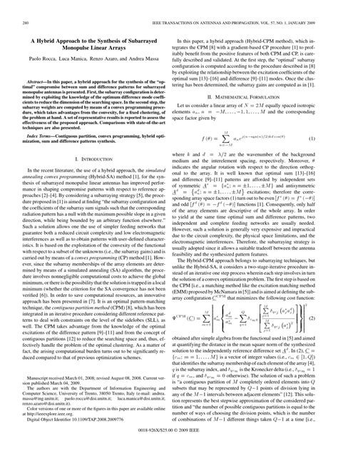 pdf a hybrid approach to the synthesis of subarrayed monopulse linear