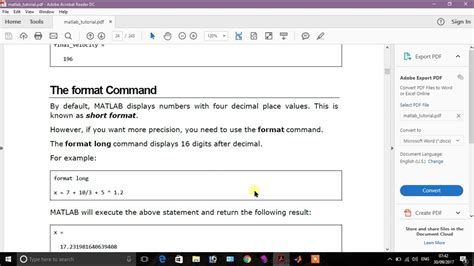 matlab tutorial for beginners by using the types of format commands in