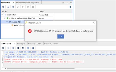 error [labtools 27 3165] end of startup status low error [common 17