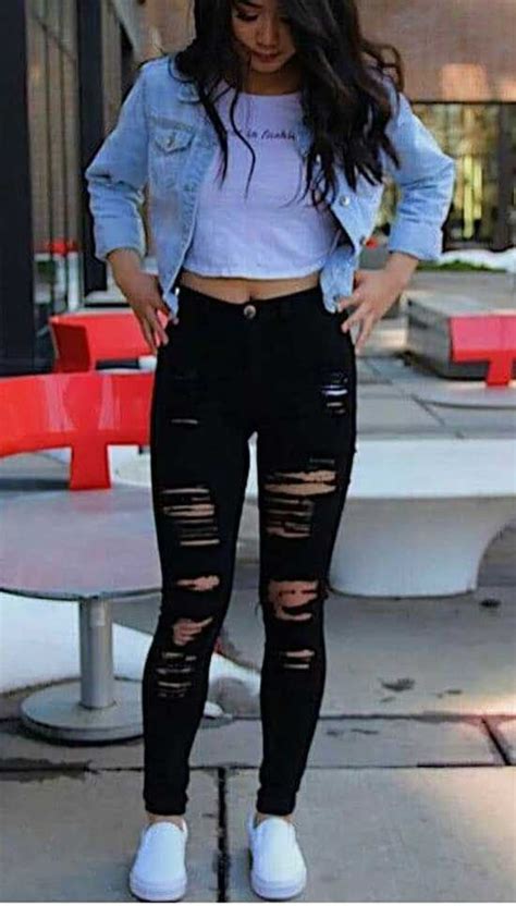 28 Best Ways To Wear Cute Outfits With Black Jeans Cute Ripped Jeans