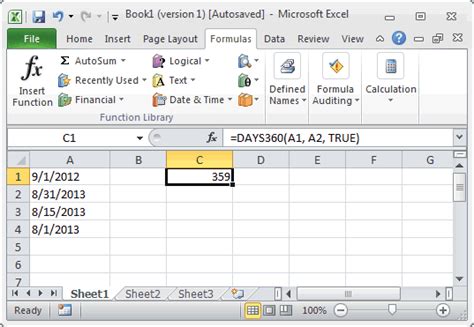 ms excel how to use the days360 function ws