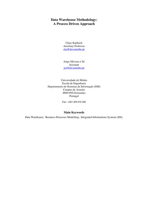 pdf data warehouse methodology a process driven approach