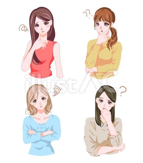 悩む女性のイラストセットイラスト No 22325831／無料イラスト フリー素材なら「イラストac」