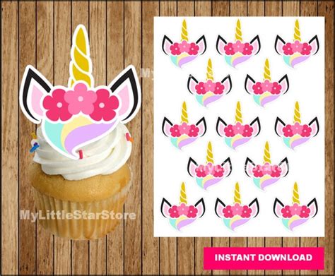 Unicorn Cupcakes Toppers Printable Unicorn Toppers Unicorn Etsy Hong Kong