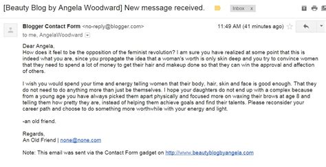 beauty blog by angela woodward response to inquiry