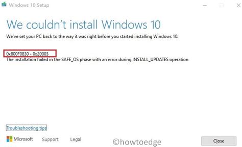 how to fix install or upgrade error 0x800f0830 0x20003 in