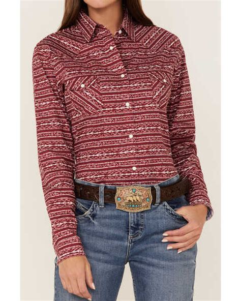 Rough Stock By Panhandle Womens Southwestern Stripe Print Long Sleeve