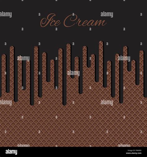 Chocolate Ice Cream Flowing Over Waffle Texture Background Cafe Menu