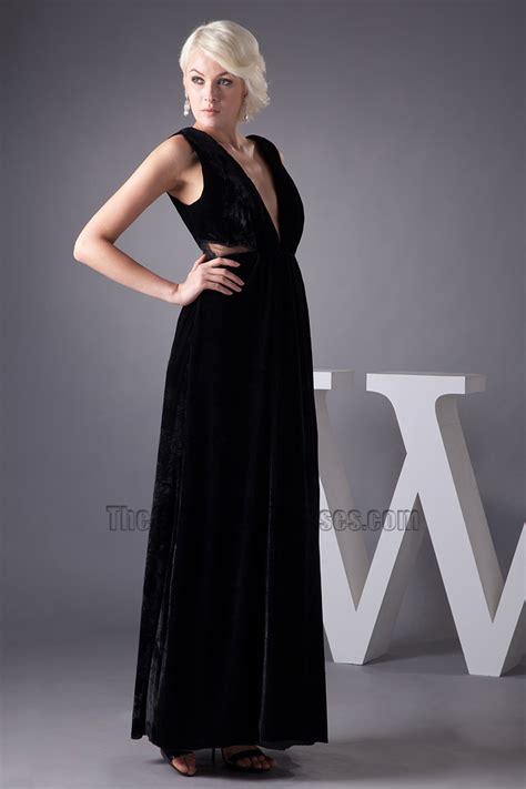 Celebrity Inspired Sexy Black Deep V Neck Evening Dress Prom Gown