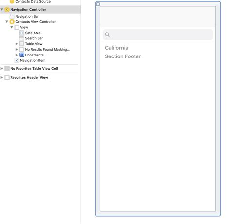 ios search bar as header in tableview appear and disappear stack