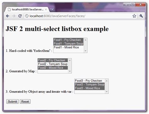 jsf 2 multiple select listbox example wuhn 博客园