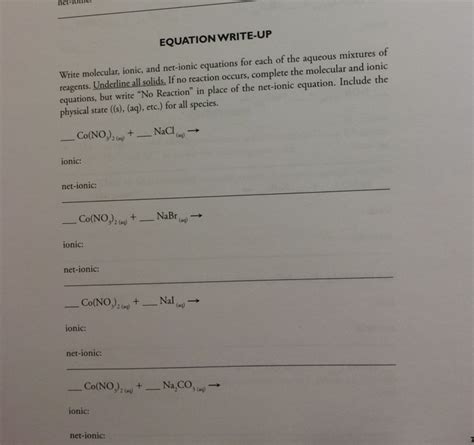 solved write molecular ionic and net ionic equations fo