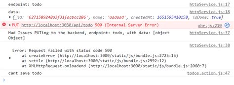javascript put request crashes the server stack overflow