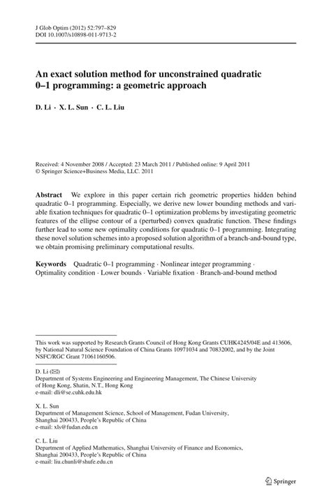 pdf an exact solution method for unconstrained quadratic 0 1