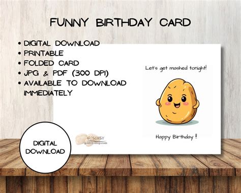 Printable Funny Potato Birthday Card L Lets Get Mashed L  Fun
