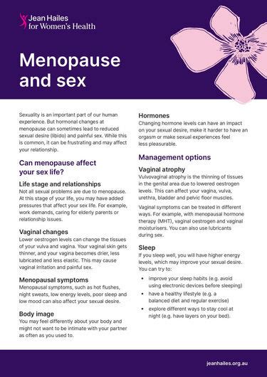 Menopause And Sex Jean Hailes