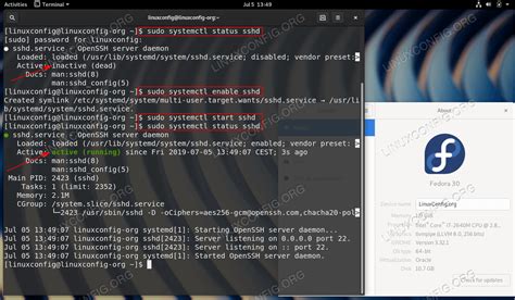 how to install start and connect to ssh server on fedora linux
