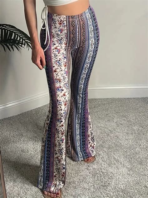 Tribal Striped Print Pants Boho High Waist Flared Leg Pants Temu