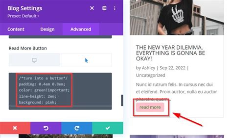 how to position read more button to center in divi blog module wp