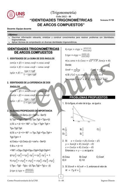 Identidades Trigonométricas De Arcos Compuestos Y Esther Montoya Udocz