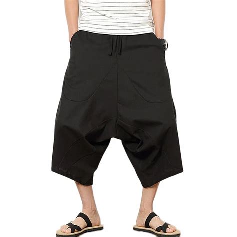 2017 New Fashion Mens Super Loose Capri Pants Hip Hop Elastic Waist