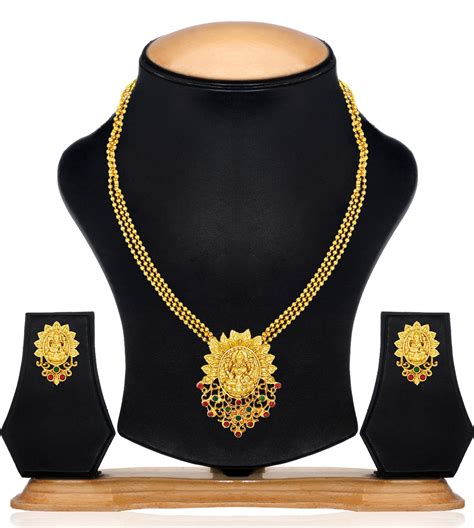 Zaveri Pearls Zinc Golden Traditional 22kt Gold Plated Necklaces Set