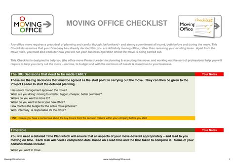 Free Printable Moving Checklist Templates [word Pdf Excel]