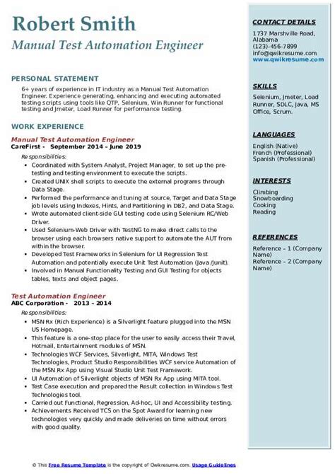 test automation engineer resume samples qwikresume