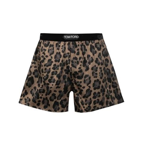 Tom Ford Brown Stretch Silk Leopard Print Silk Boxers Black
