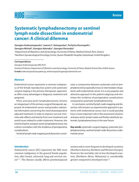 Pdf Systematic Lymphadenectomy Or Sentinel Lymph Node Dissection In