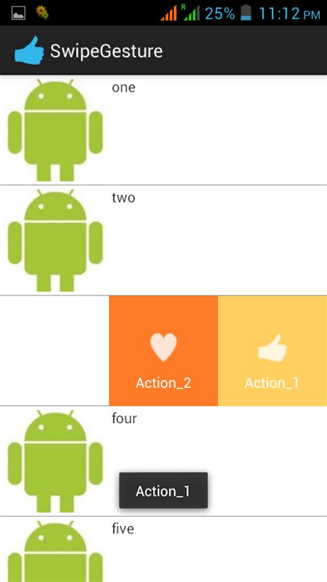 resource for android slight left right slide action on listview stack
