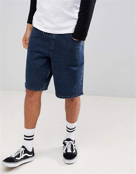 Asos Design Denim Shorts In Relaxed Fit With Drawcords Blue Shorts