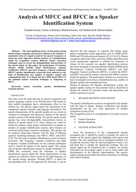Pdf Analysis Of Mfcc And Bfcc In A Speaker Identification System