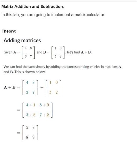 solved matrix addition and subtraction in this lab you are