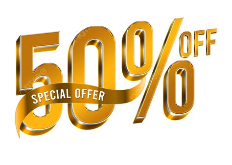 3d Shiny Gold 50 Percent Off Text Ribbon Special Offer Vector 3d Shiny