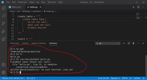 sql same python interpreter but json set only not working on visual