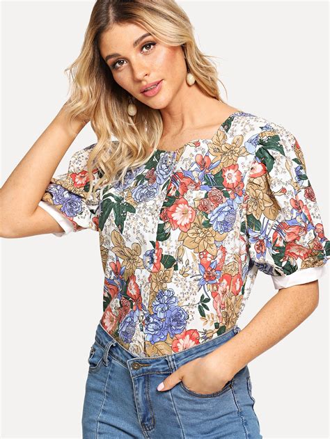 Puff Sleeve Floral Blouse Shein Sheinside Floral Blouse Puff