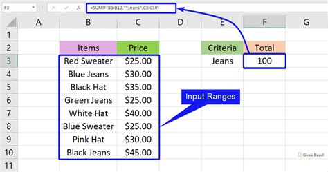 excel formulas to sum the values in the cells that end