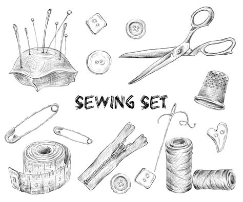 Sewing Sketch Set 454044 Vector Art At Vecteezy