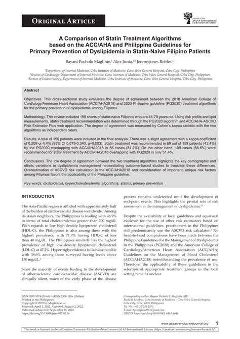 Pdf A Comparison Of Statin Treatment Algorithms Based On The Acc Aha
