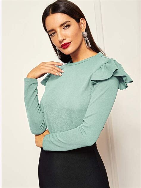 Shein Ruffle Trim Solid Tee