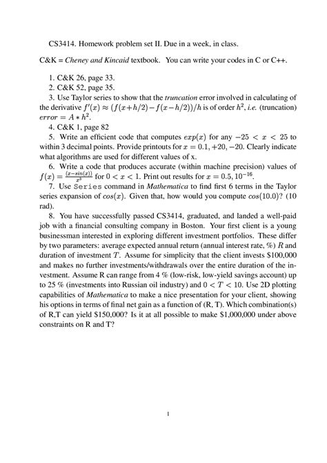homework problem for numerical methods cs 3414 docsity