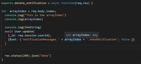 node js update a single element in an array in mongodb using nodejs