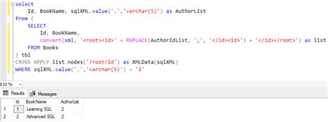 query comma seperated list using sql xml
