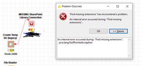 an internal error occurred during find missing extensions java lang