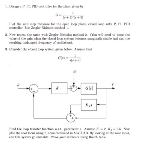 solved 1 design a p pi pid controller for the plant given